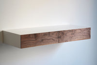 White Floating Dressing Table With Walnut Drawers