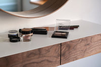 White Floating Dressing Table With Walnut Drawers